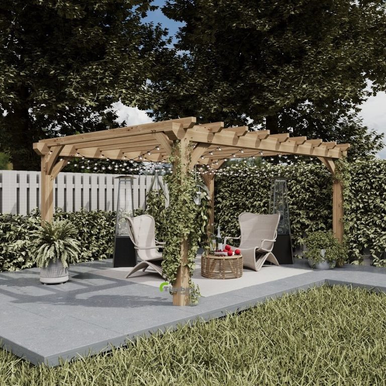 Oak pergola without central post - ( Span is 5 meters on 4 posts )